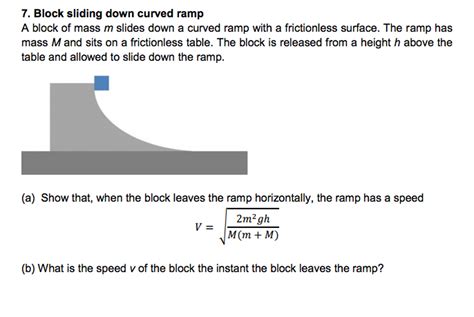 solved a block of mass m slides down a curved ramp with a
