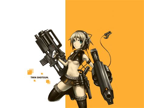 Anthropomorphism Blue Eyes Breasts Brown Hair Gia Gun Headphones Original Short Hair Thighhighs