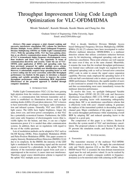 pdf throughput improvement using code length optimization for vlc ofdm idma