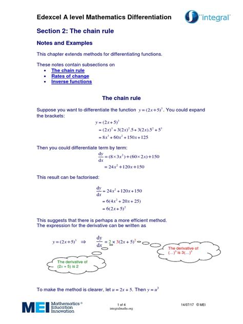 a detailed explanation of differentiating composite functions using the chain rule with worked
