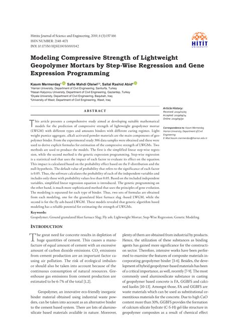 pdf 24modeling compressive strength of lightweight geopolymer mortars by step wise regression
