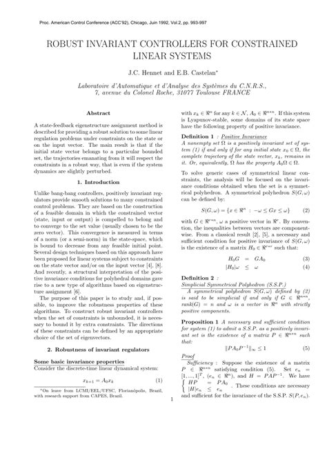 pdf robust invariant controllers for constrained linear systems