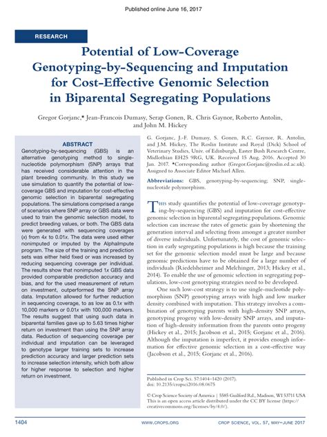pdf potential of low coverage genotyping by sequencing and imputation for cost effective