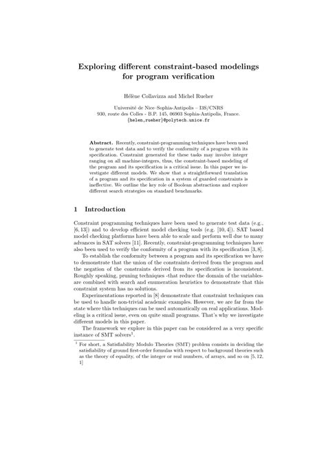 pdf exploring different constraint based modelings for program verification