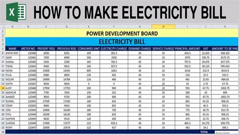 Excel Tutorial 2018 How To Make Electric Bill Electricity Bill
