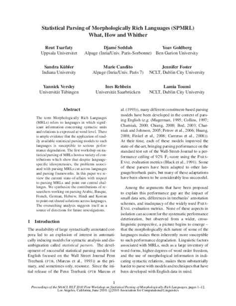 pdf statistical parsing for morphologically rich language spmrl what how and whither