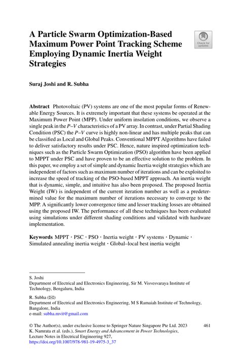 pdf a particle swarm optimization based maximum power point tracking scheme employing dynamic