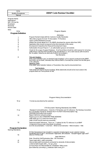 code review checklist pdf database index control flow