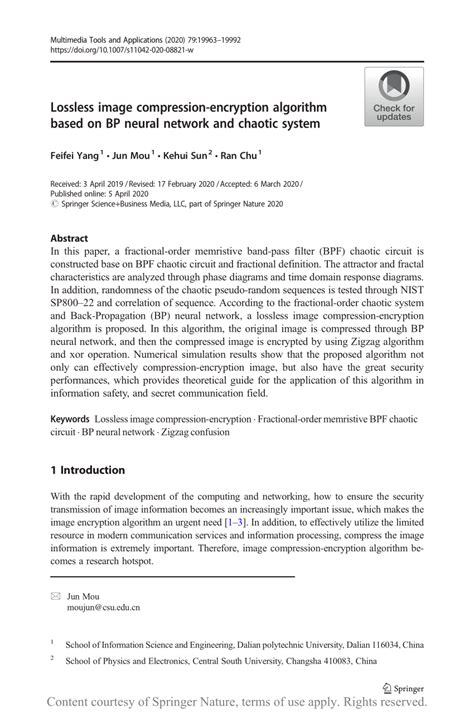 lossless image compression encryption algorithm based on bp neural network and chaotic system
