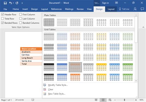 formatting tables microsoft word