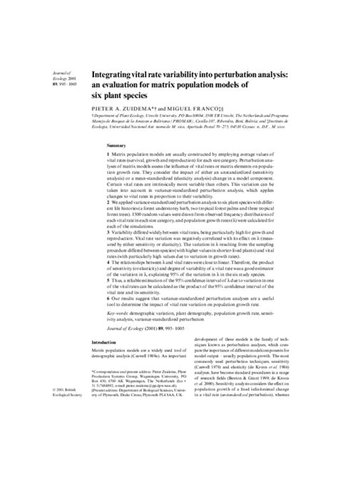 pdf integrating vital rate variability into perturbation analysis an evaluation for matrix