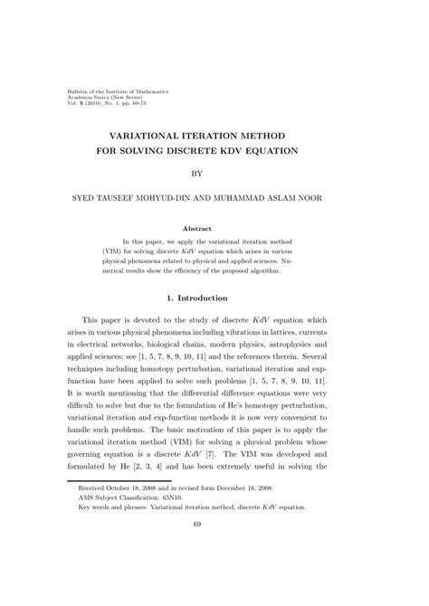 pdf variational iteration method for solving discrete kdv equation