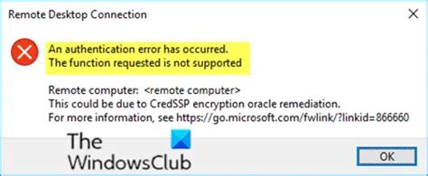 Authentication Error Has Occurred Function Requested Is Not Supported