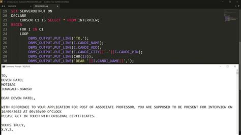 plsql block to generate the report in format of interview call letter using cursors demo 3