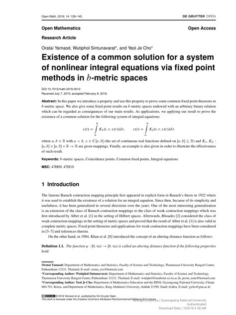 pdf existence of a common solution for a system of nonlinear integral equations via fixed