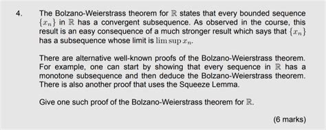 solved 4 the bolzano weierstrass theorem for r states that
