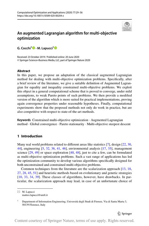 an augmented lagrangian algorithm for multi objective optimization