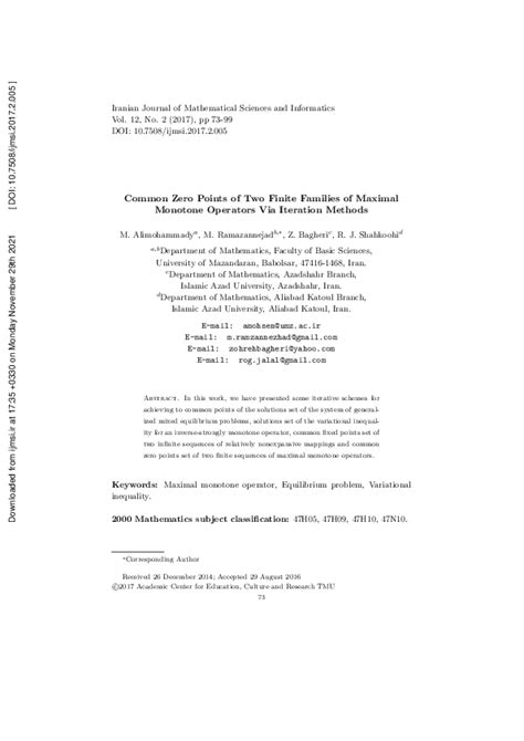 pdf common zero points of two finite families of maximal monotone operators via proximal point
