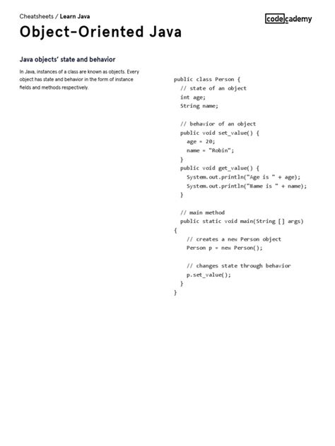 learn java object oriented java cheatsheet codecademy pdf programming constructor
