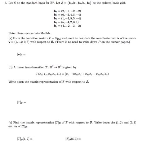 solved 5 let s be the standard basis for r5 let b {bi b2