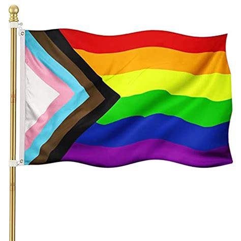 Progress Pride Rainbow Flag 3x5 Outdoor All Inclusive Pride 100d Bisexual Vivid Color Lgbtq