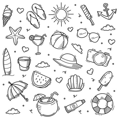 Summer Doodle Line Art Style Hand Drawn Vector Illustration 2382991 Vector Art At Vecteezy