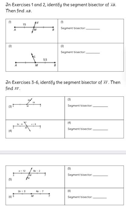 solved in exercises 1 and 2 identify the segment bisector