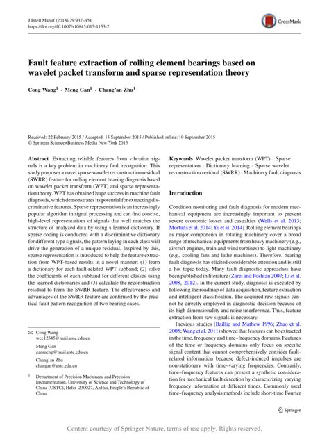 fault feature extraction of rolling element bearings based on wavelet packet transform and