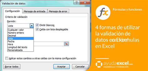 4 ejemplos de utilización de validación de datos con fórmulas ayuda excel