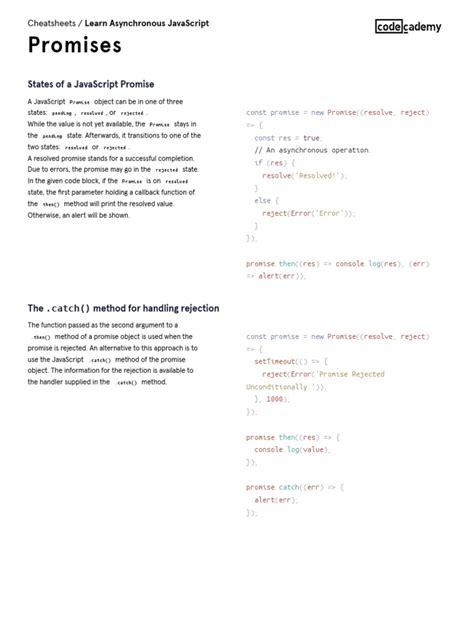 learn asynchronous javascript promises cheatsheet codecademy pdf java script parameter