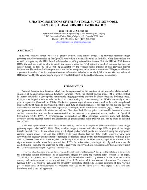 pdf updating solutions of the rational function model using additional control information