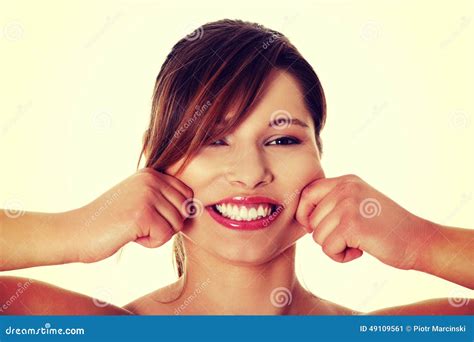 Woman Spread Smile To Be Wider Stock Image Image Of Laughing Health 49109561