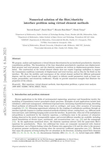 pdf numerical solution of the biot elasticity interface problem using virtual element methods