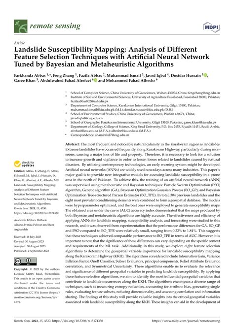 pdf landslide susceptibility mapping analysis of different feature selection techniques with