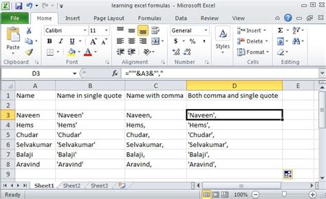 Adding Comma Or Single Quotes For All The Rows In The Column Excel
