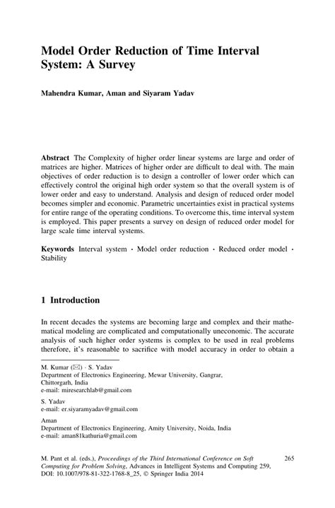 pdf model order reduction of time interval system a survey