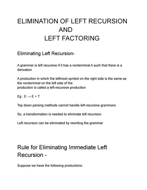 elimination of left recursion elimination of left recursion and left factoring eliminating