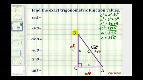 find trig function values using a right triangle length of hypotenuse missing youtube