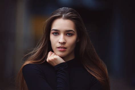 Women Portrait Model Brunette Brown Eyes Open Mouth Black Shirt Wallpaper Resolution2048x1365