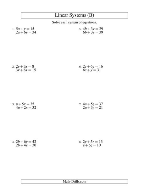 the systems of linear equations two variables b math worksheet