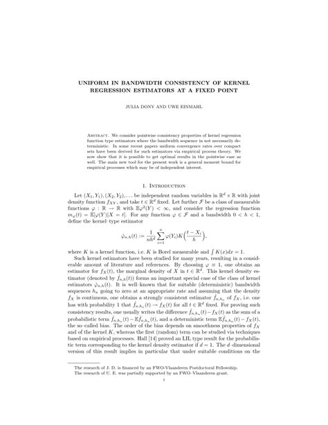 pdf uniform in bandwidth consistency of kernel regression estimators at a fixed point