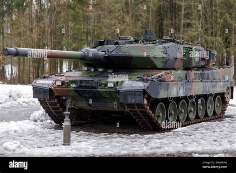 New Leopard 2 A7V Tanks From The German Army Stand On The Barracks