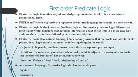 artificial intelligence ai prepositional logic pl and first order predicate logic fopl