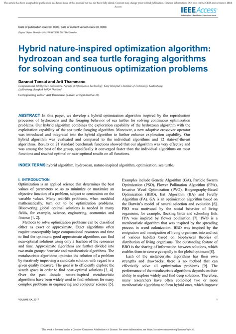 pdf hybrid nature inspired optimization algorithm hydrozoan and sea turtle foraging