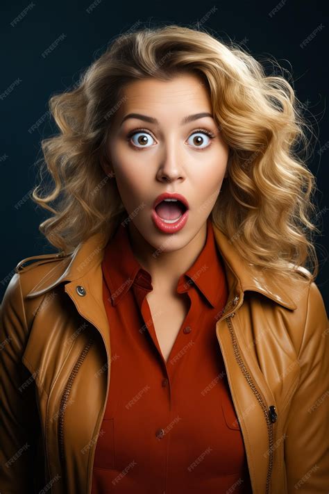 Premium Photo Woman With Surprised Look On Her Face And Leather Jacket Generative Ai