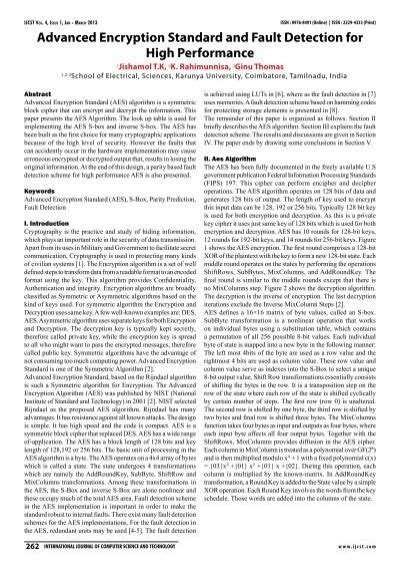 advanced encryption standard and fault detection for high ijcst
