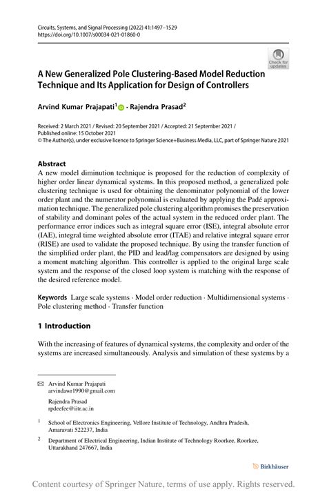 a new generalized pole clustering based model reduction technique and its application for design