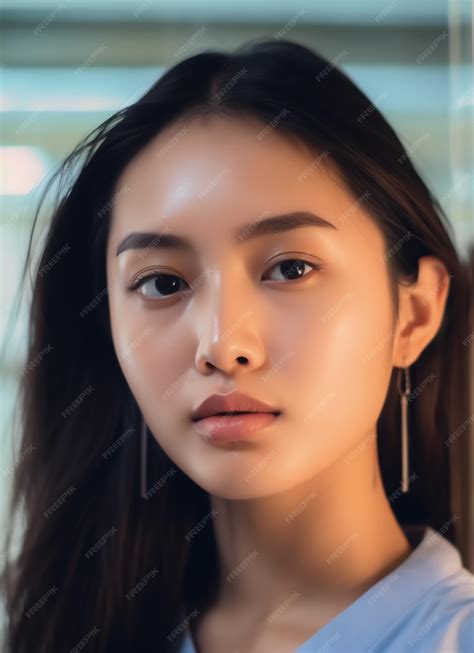 Premium Ai Image Attractive Freshness Asian Woman Clean Face Fresh Water With Care Look To