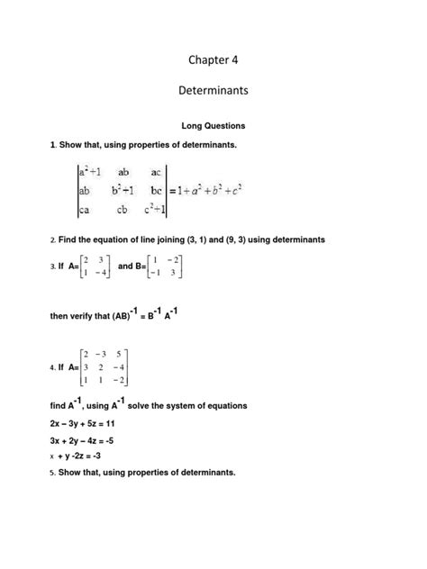 long questions pdf determinant matrix mathematics