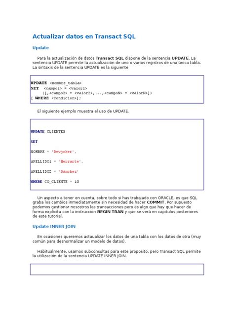 actualizar datos en transact sql pdf sql bases de datos